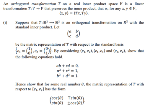 Solved An orthogonal transformation T ﻿on a real inner | Chegg.com