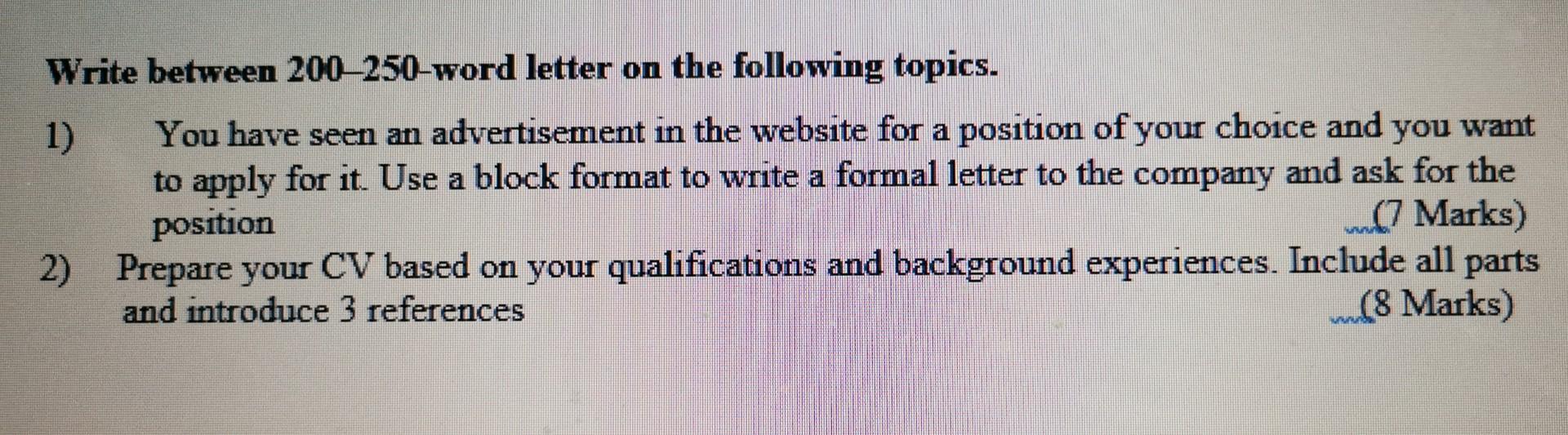 Solved Write between 200–250-word letter on the following | Chegg.com