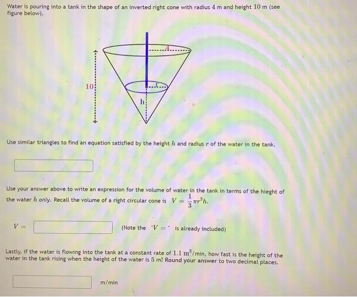 Solved water is pouring into a tank in the shape of an | Chegg.com