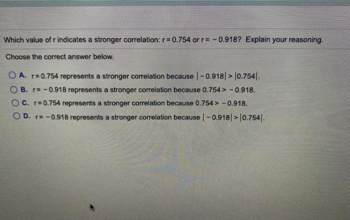 Solved Which value of r indicates a stronger correlation: | Chegg.com