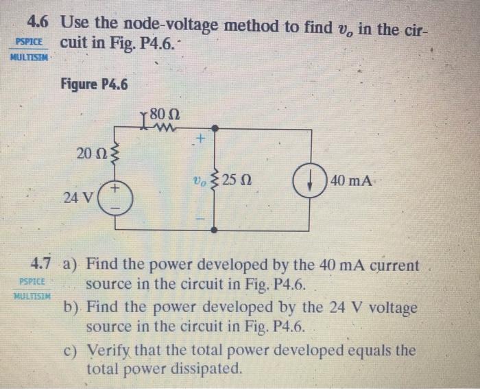 Solved 4.6 Use the node-voltage method to find v, in the | Chegg.com
