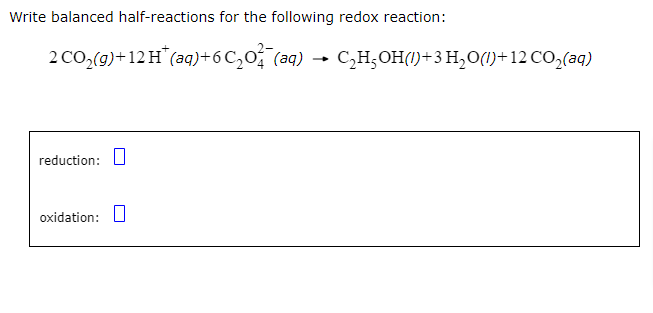 Solved Write balanced half-reactions for the following redox | Chegg.com