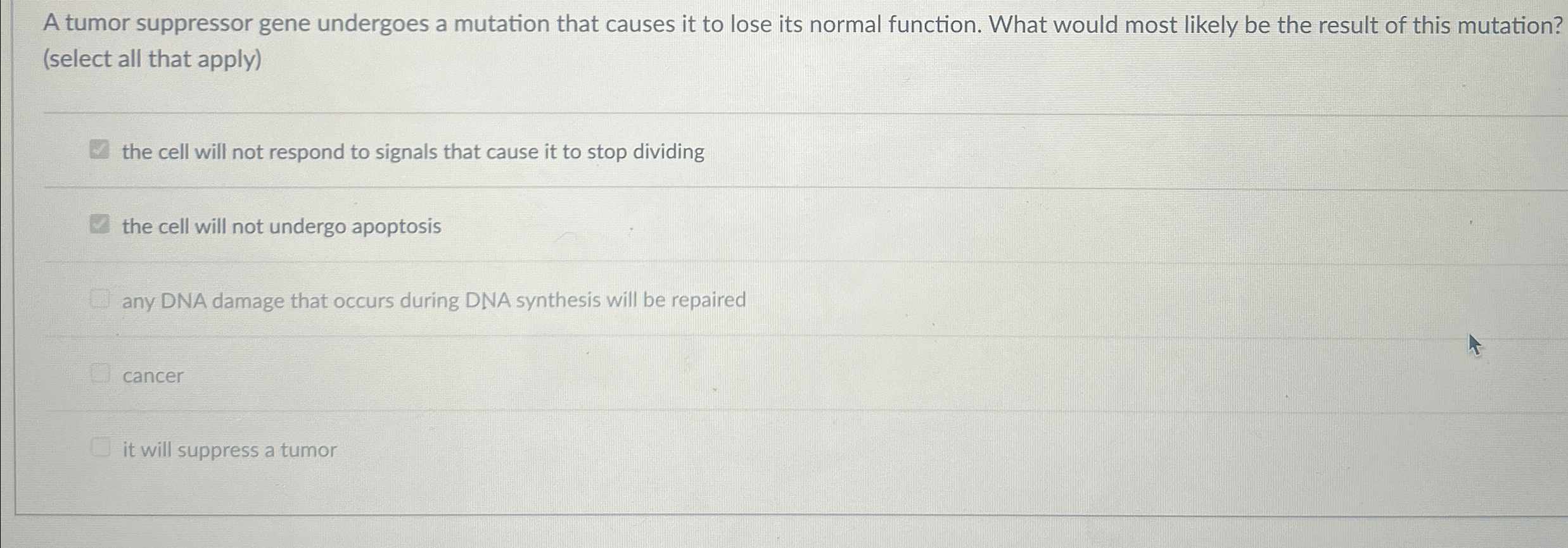 Solved A tumor suppressor gene undergoes a mutation that | Chegg.com