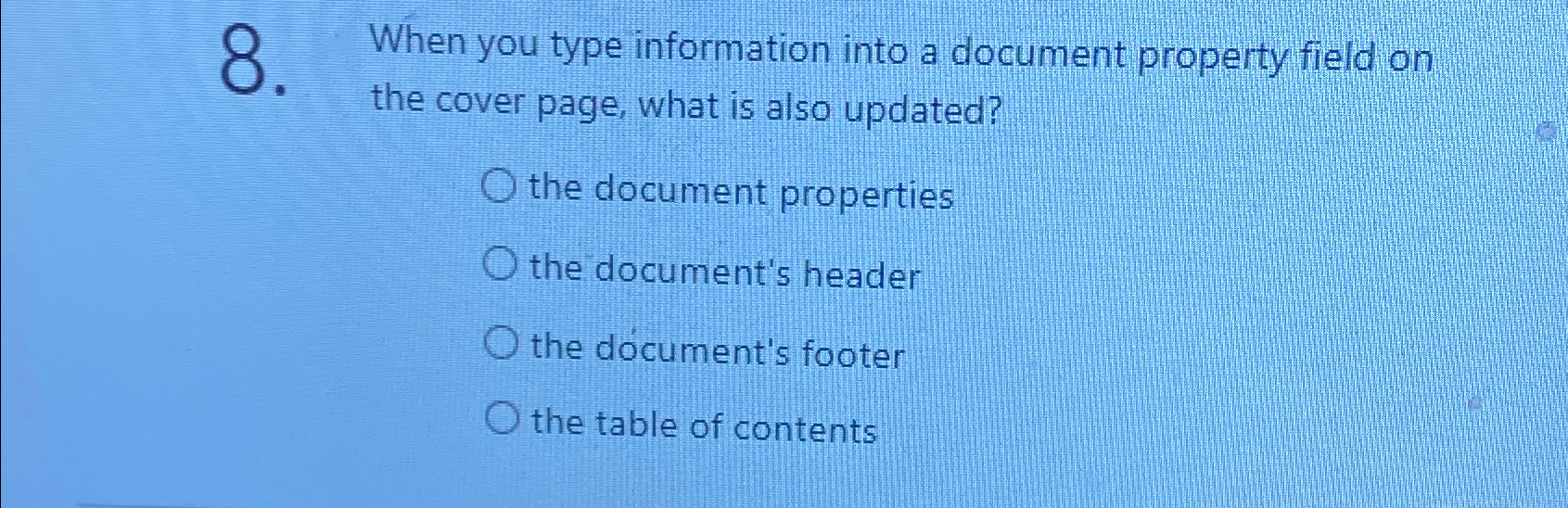 Solved When you type information into a document property | Chegg.com