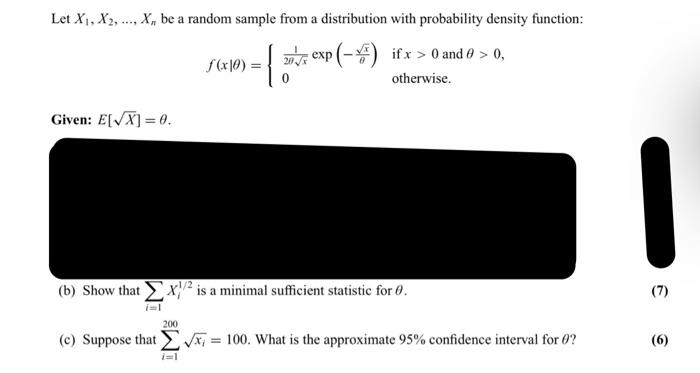 Solved Let X1,X2,…,Xn be a random sample from a distribution | Chegg.com