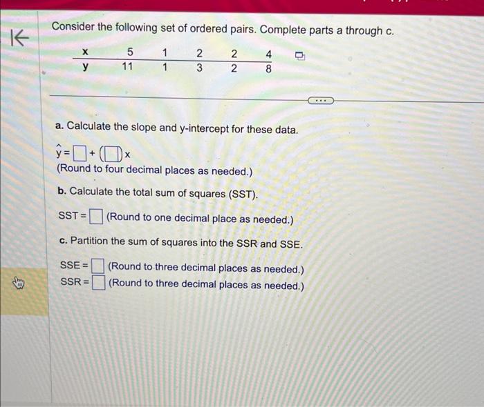 Solved Consider the following set of ordered pairs. Complete | Chegg.com