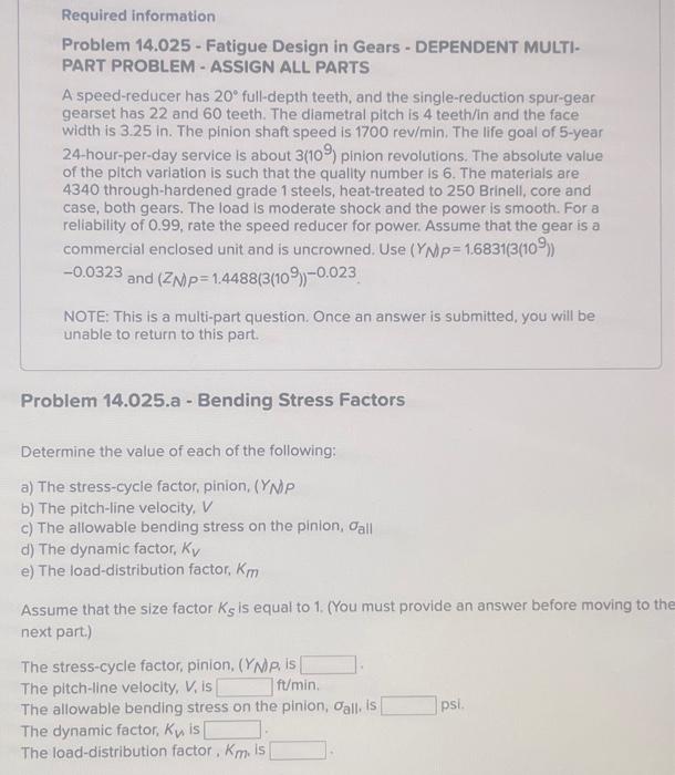 Solved Required information Problem 14.025 - Fatigue Design | Chegg.com