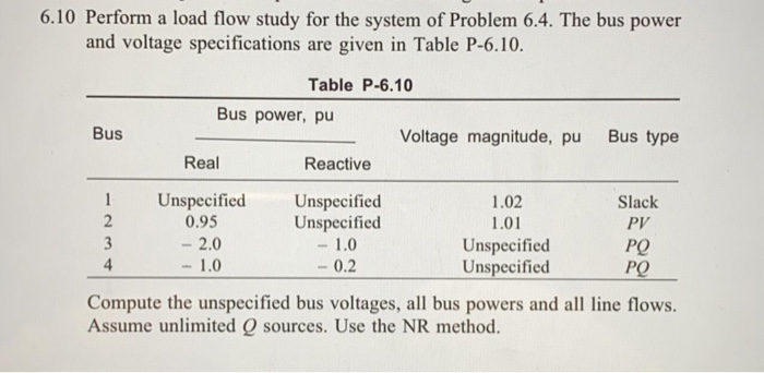 6.10 Perform a load flow study for the system of | Chegg.com