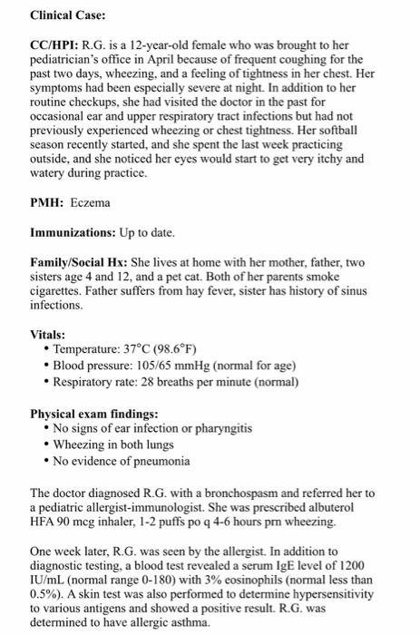Solved Clinical Case: CC/HPI: R.G. is a 12-year-old female | Chegg.com