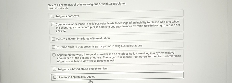 Solved Select all examples of primary religious or spiritual | Chegg.com