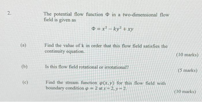Solved 2. The potential flow function in a two-dimensional | Chegg.com