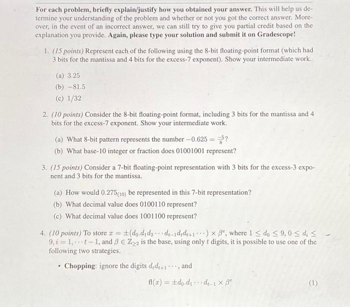 Solved 4. (10 points) To store x=±(d0⋅d1d2⋯dt−1dtdt+1⋯)×βc, | Chegg.com