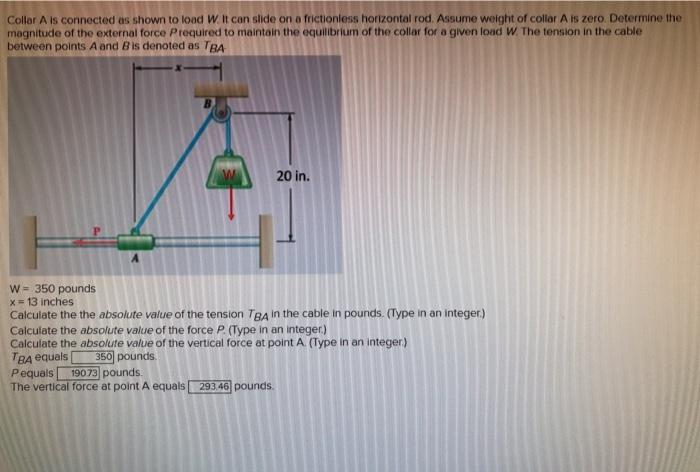 Solved Collar Ais connected as shown to load W. It can slide | Chegg.com