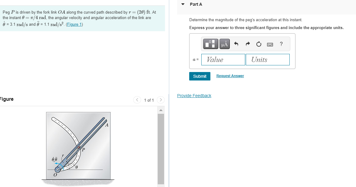 Solved Peg P ﻿is driven by the fork link OA ﻿along the | Chegg.com