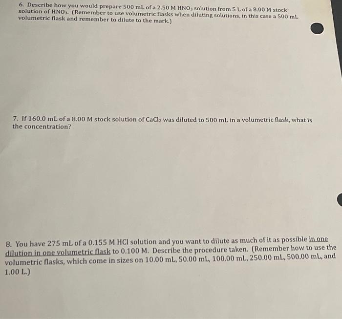 Solved 6. Describe how you would prepare 500 mL of a 2.50 M | Chegg.com
