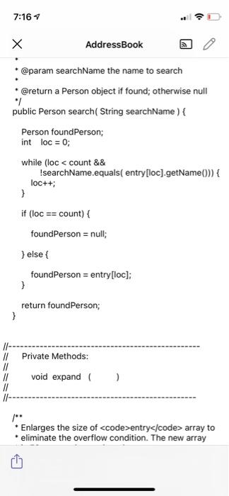 Solved 7:16 4 Х AddressBook Introduction to OOP with Java | Chegg.com