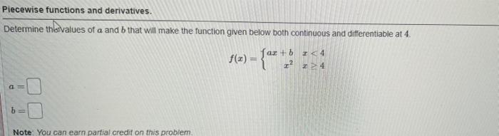 Solved Piecewise functions and derivatives. Determine | Chegg.com