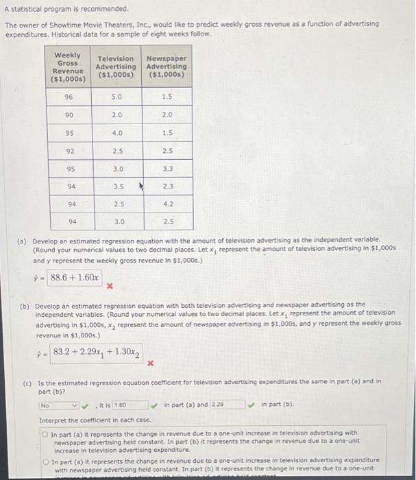Solved A statistical program is recommended. The owner of | Chegg.com