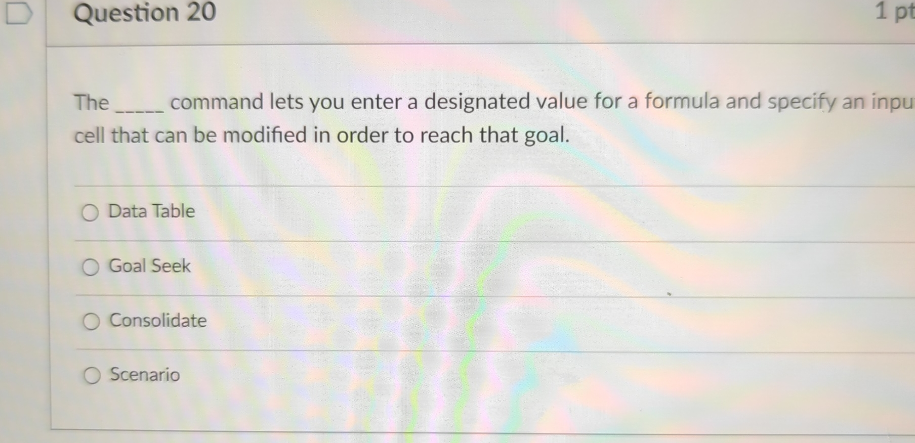 Solved Question 20The ﻿command lets you enter a designated | Chegg.com