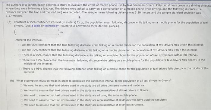 Solved The authors of a certain paper describe a study to | Chegg.com