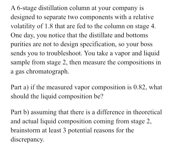 Solved A 6-stage distillation column at your company is | Chegg.com