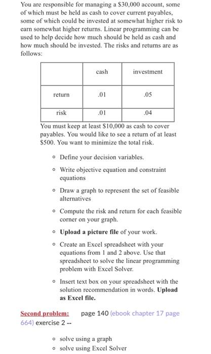 Solved You are responsible for managing a $30,000 account, | Chegg.com
