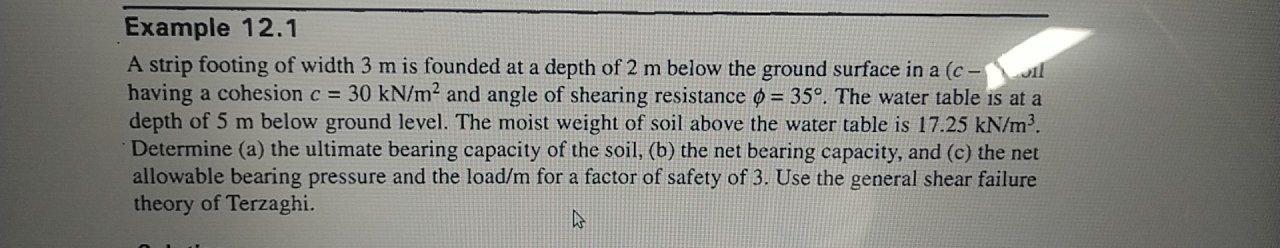 Solved Example 12.1 A strip footing of width 3 m is founded | Chegg.com