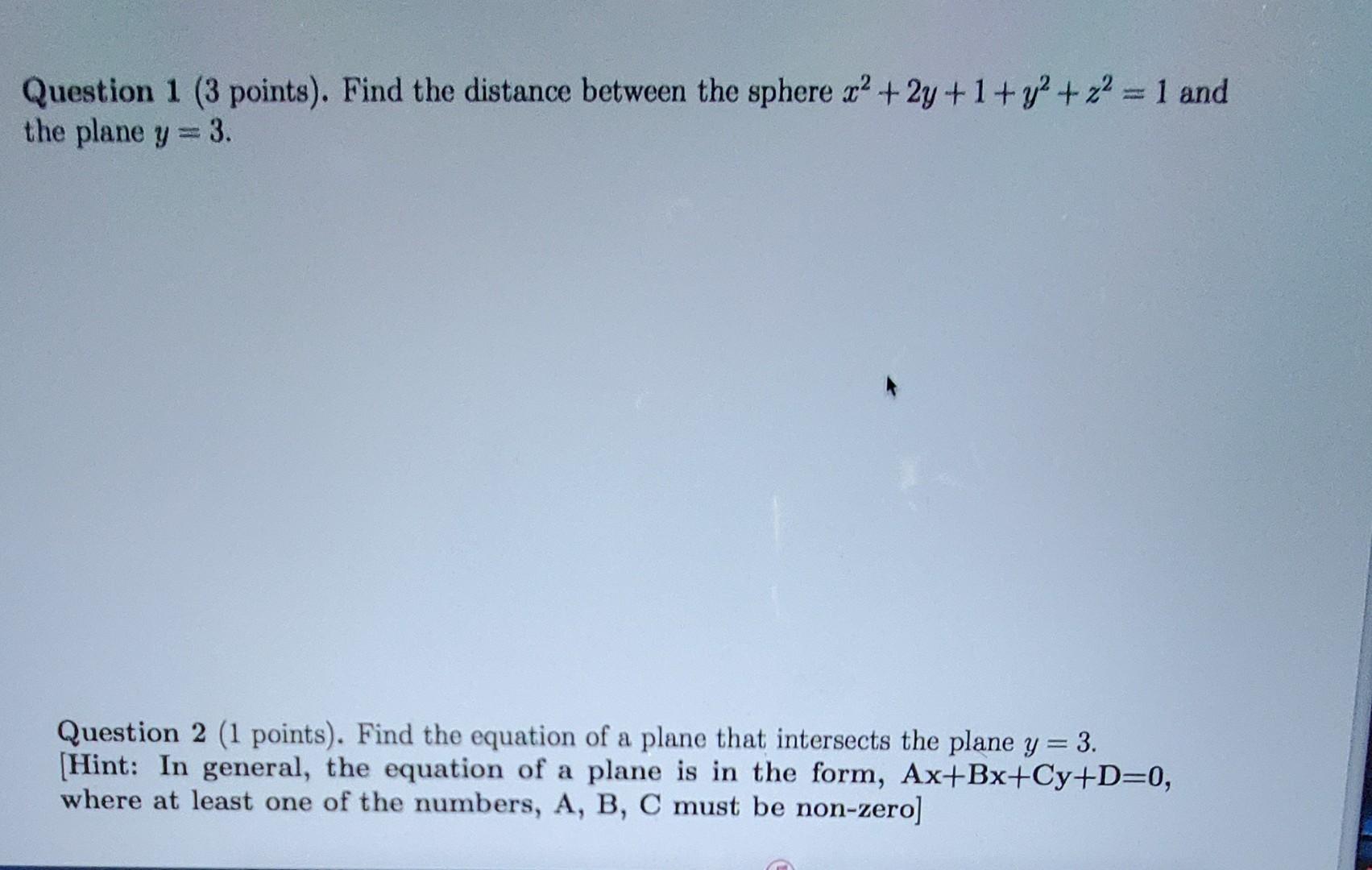 Solved Question 1 (3 points). Find the distance between the | Chegg.com Solved Question 1 (3 points). Find the distance between the | Chegg.com