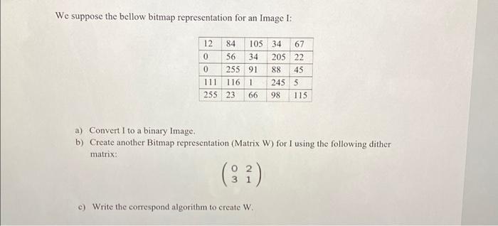 Solved We suppose the bellow bitmap representation for an | Chegg.com