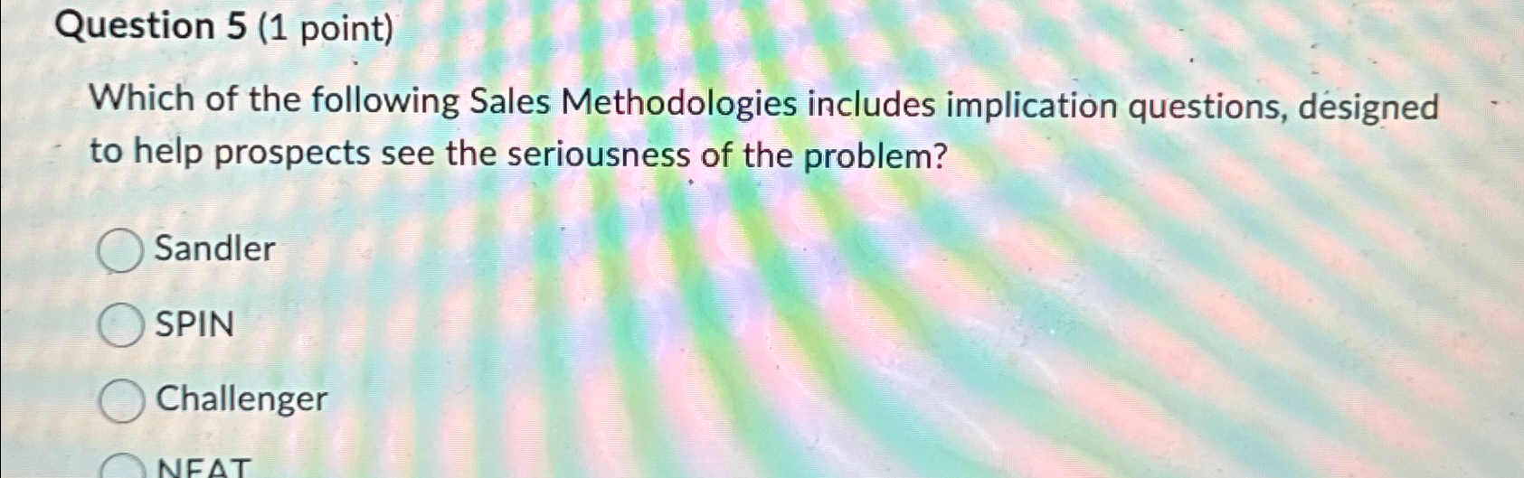 Solved Question 5 (1 ﻿point)Which of the following Sales | Chegg.com
