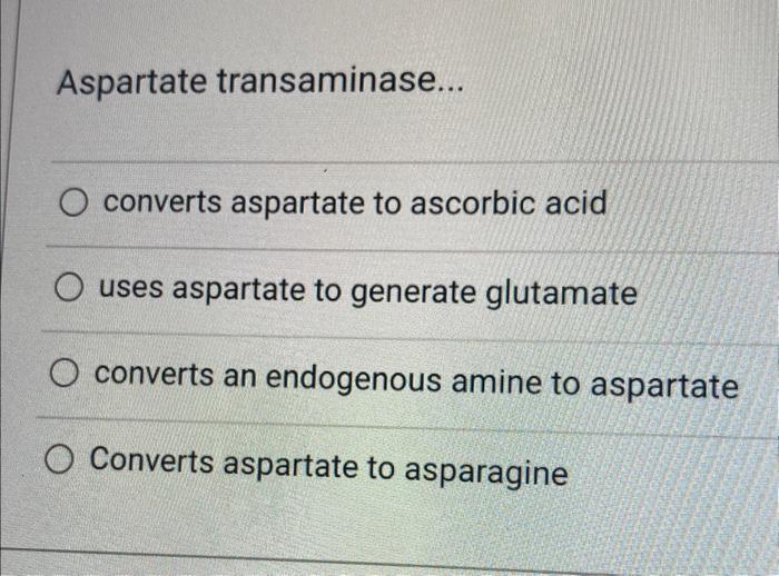 Solved Aspartate transaminase... converts aspartate to | Chegg.com