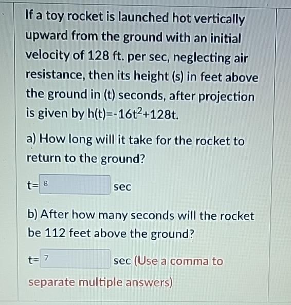 Solved If a toy rocket is launched hot vertically upward | Chegg.com