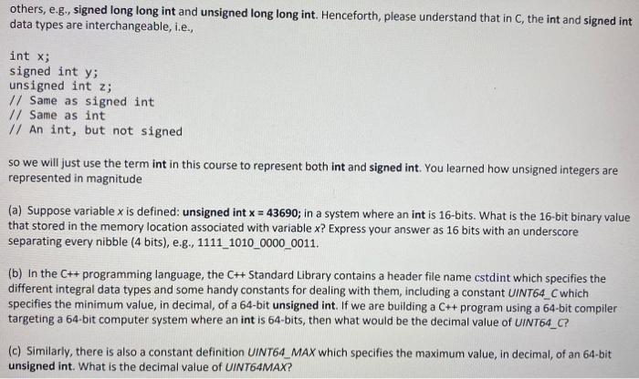 Solved others, e.g., signed long long int and unsigned long | Chegg.com