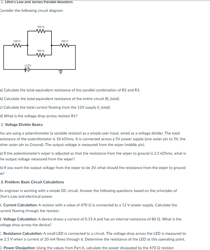 Solved 1. ﻿Ohm's Law and Series/Parallel Resistors Consider | Chegg.com