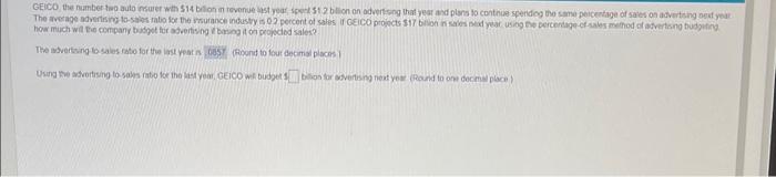 Solved GEICO, the number two auto insurer with 514 bilion | Chegg.com