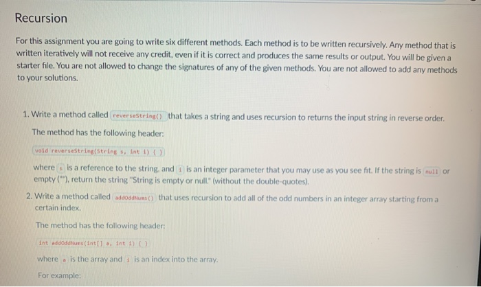 Solved Recursion For this assignment you are going to write | Chegg.com ...