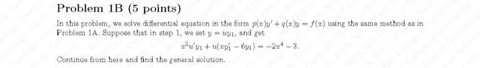 Solved Problem 1A (5 points) Consider differential equation | Chegg.com