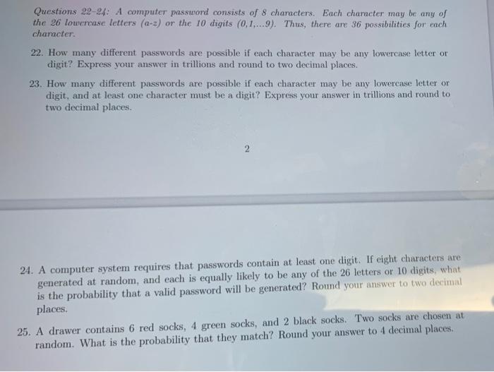 Solved Questions 22-24: A computer password consists of 8 | Chegg.com