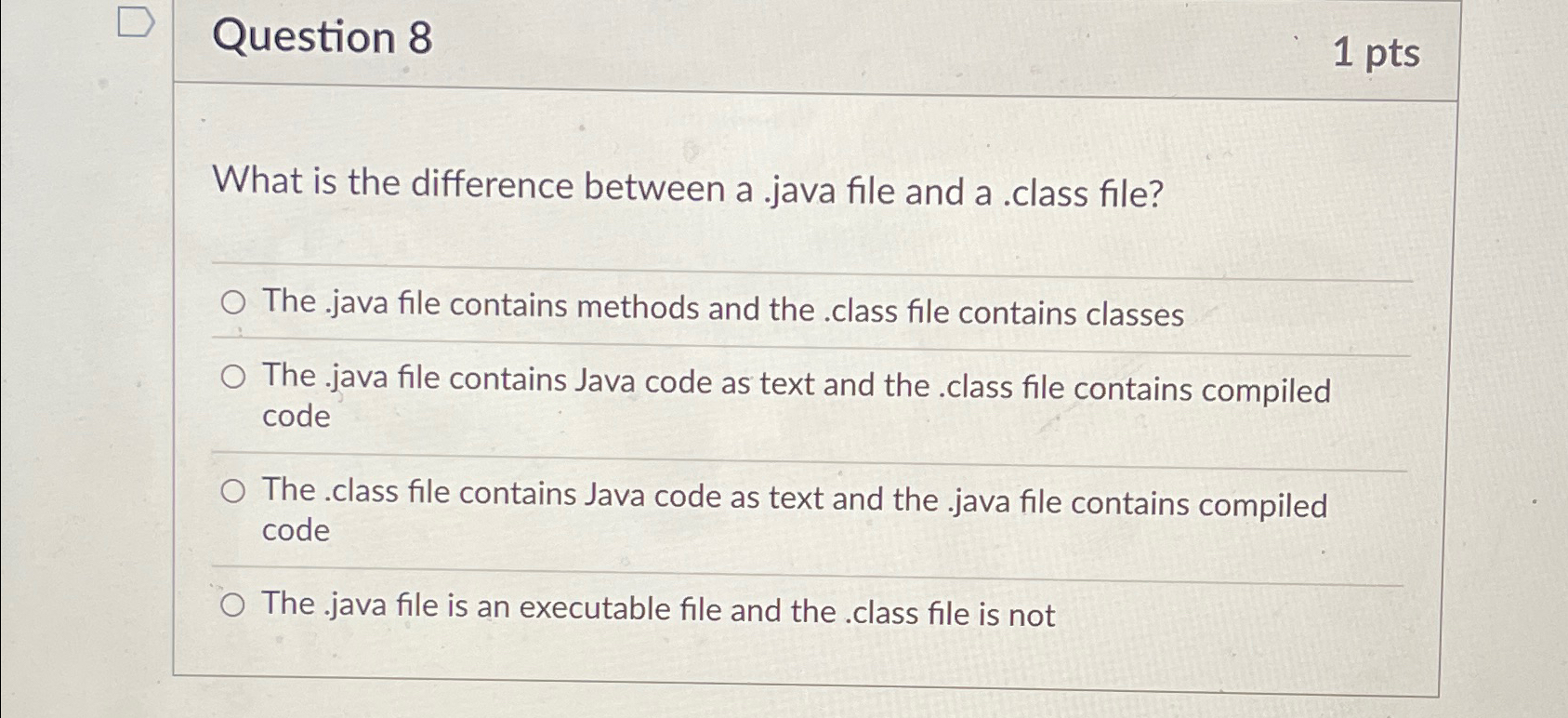 Solved Question 81ptsWhat is the difference between a .java | Chegg.com