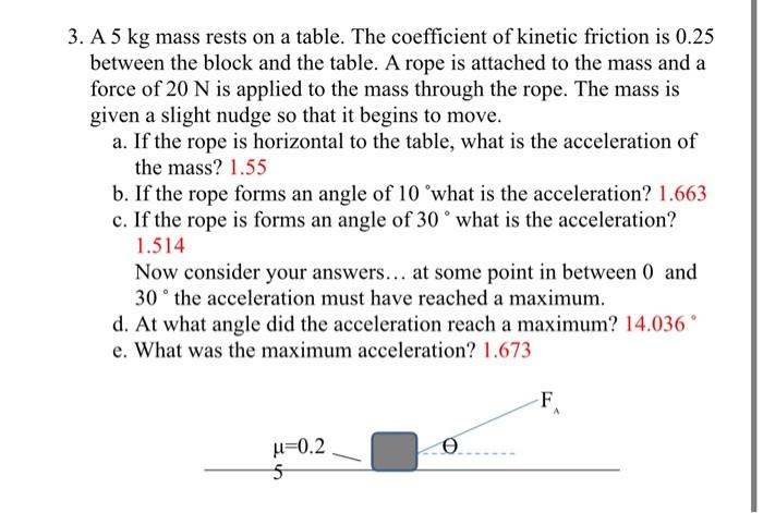 Solved 3. A 5 kg mass rests on a table. The coefficient of | Chegg.com
