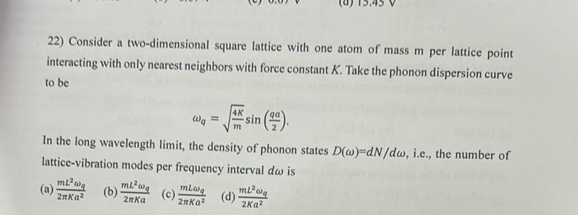 Solved Consider a two-dimensional square lattice with one | Chegg.com