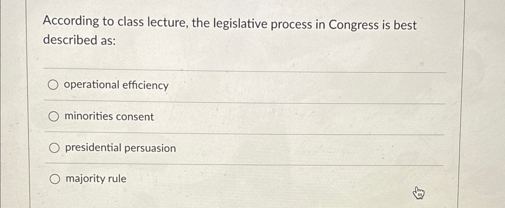 Solved According to class lecture, the legislative process | Chegg.com