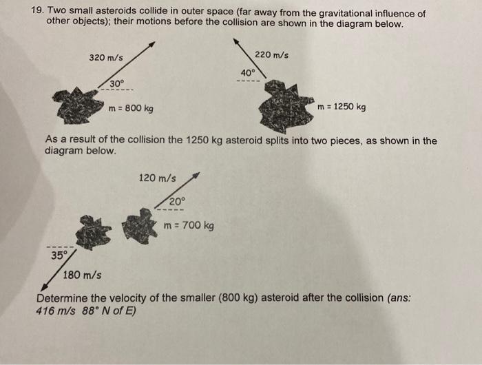 Solved 19. Two small asteroids collide in outer space (far | Chegg.com