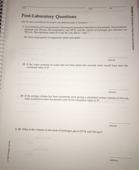 Solved Post-Laboratory Questions (use the spaces provided | Chegg.com