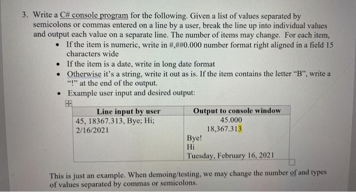 Solved 3. Write a C# console program for the following. | Chegg.com
