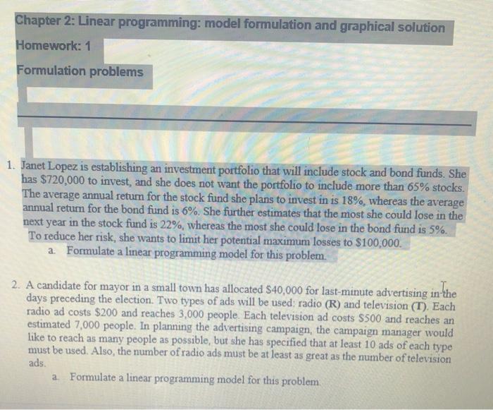 Solved Chapter 2: Linear programming: model formulation and | Chegg.com