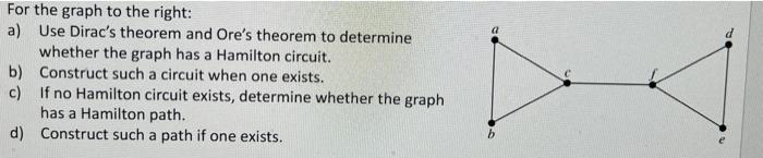 Solved For the graph to the right: a) Use Dirac's theorem | Chegg.com