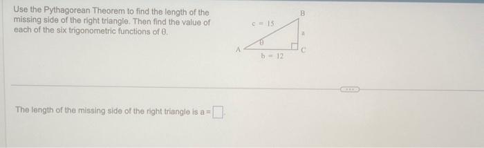 Solved Use the Pythagorean Theorem to find the length of the | Chegg.com