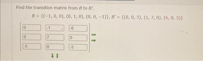 Solved Find the transition matrix from B to B′. | Chegg.com