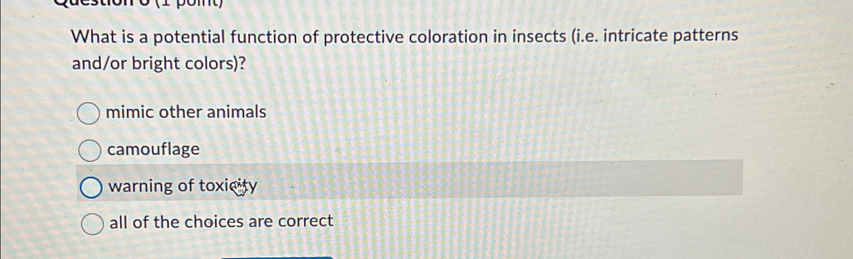 Solved What is a potential function of protective coloration | Chegg.com